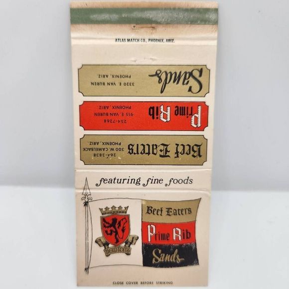Matchcover | Art | Vintagematchcover Newtons Beef Eaters Prime Rib ...